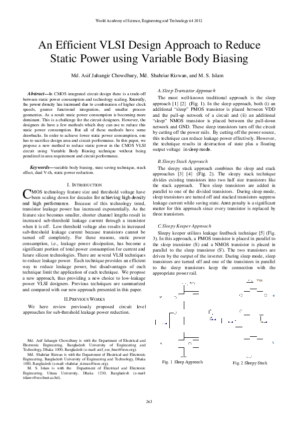 Pdf An Efficient Vlsi Design Approach To Reduce Static Power Using Variable Body Biasing