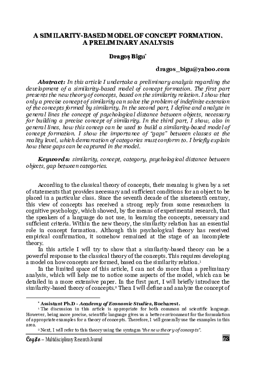 (PDF) A Similarity-based Model of Concept Formation. A Preliminary Analysis