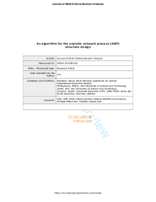 (PDF) An Algorithm for the Analytic Network Process (ANP) Structure Design