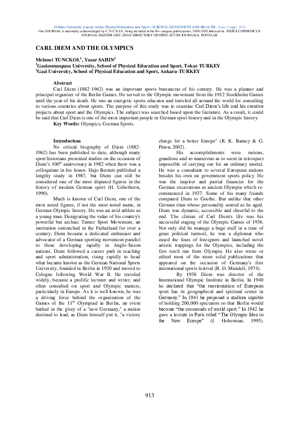 (PDF) CARL DIEM AND THE OLYMPICS