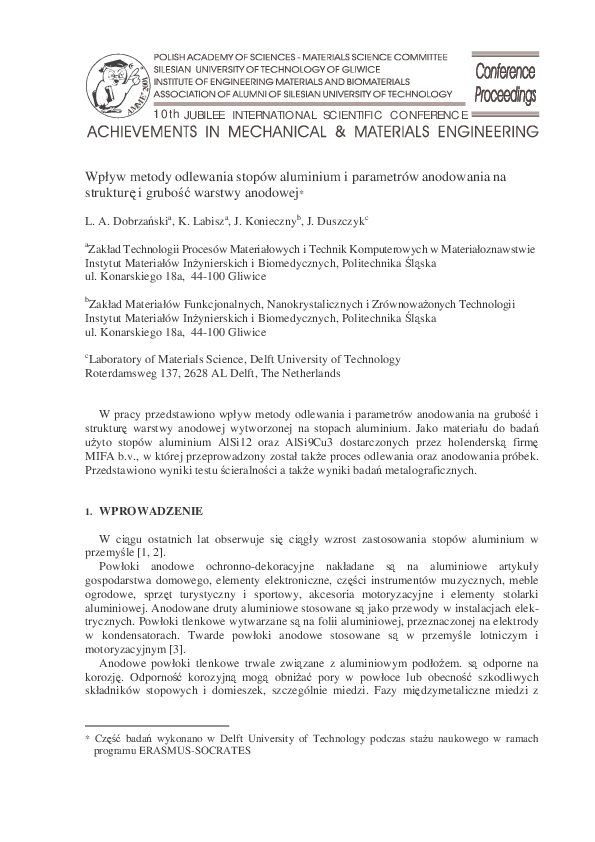 (PDF) Wpływ metody odlewania stopów aluminium i parametrów anodowania na struktur i grubo ...