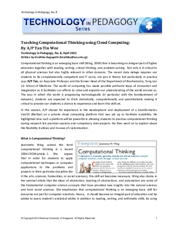 (PDF) Teaching Computational Thinking using Cloud Computing