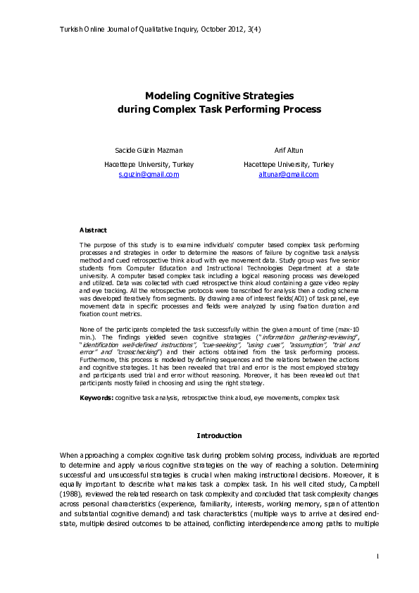 (PDF) Modeling Cognitive Strategies with Complex Task Performing Process.