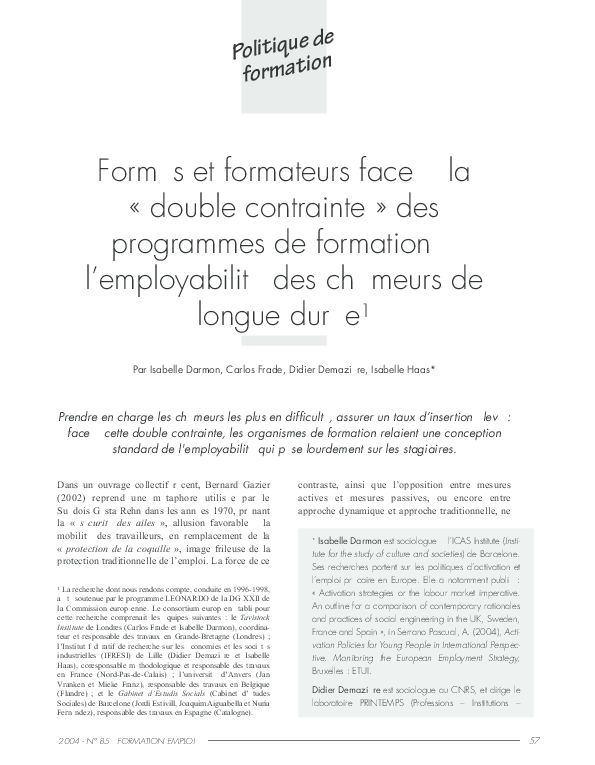 (PDF) Formés et formateurs face à la double contrainte des programmes ...