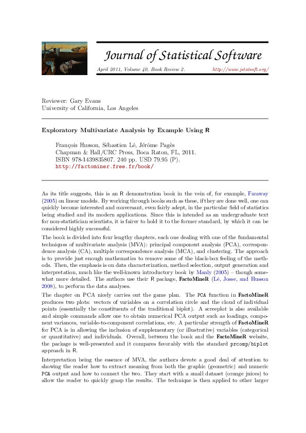 Pdf Exploratory Multivariate Analysis By Example Using R
