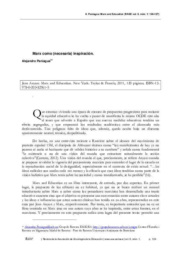 (PDF) Marx and Education (Jean Anyon)