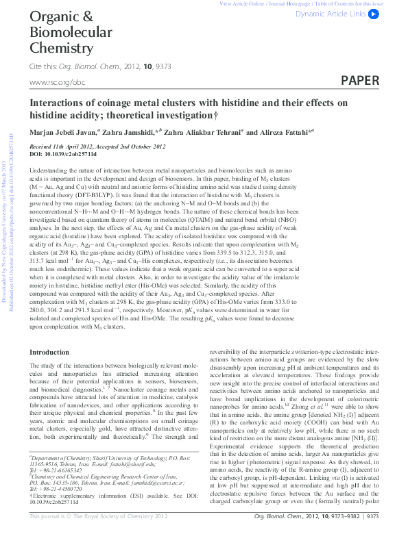 (PDF) Interactions of coinage metal clusters with histidine and their ...