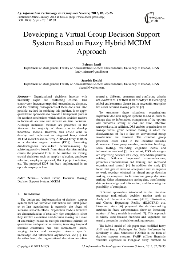 Pdf Developing A Virtual Group Decision Support System Based On Fuzzy Hybrid Mcdm Approach