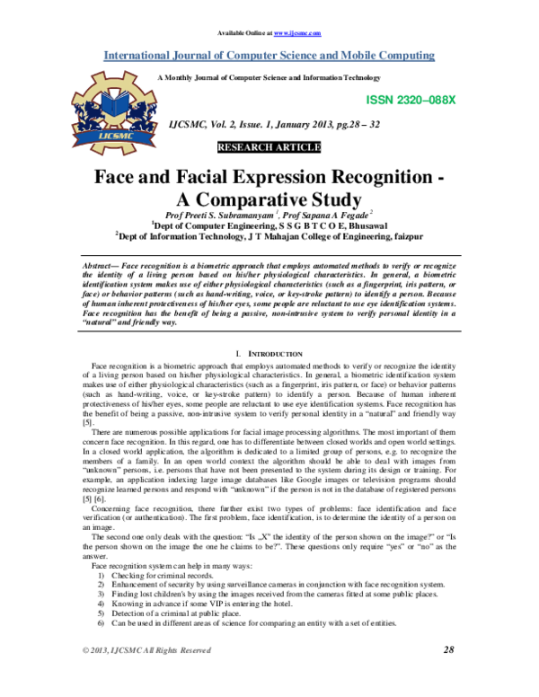 (PDF) Face and Facial Expression Recognition - A Comparative Study﻿