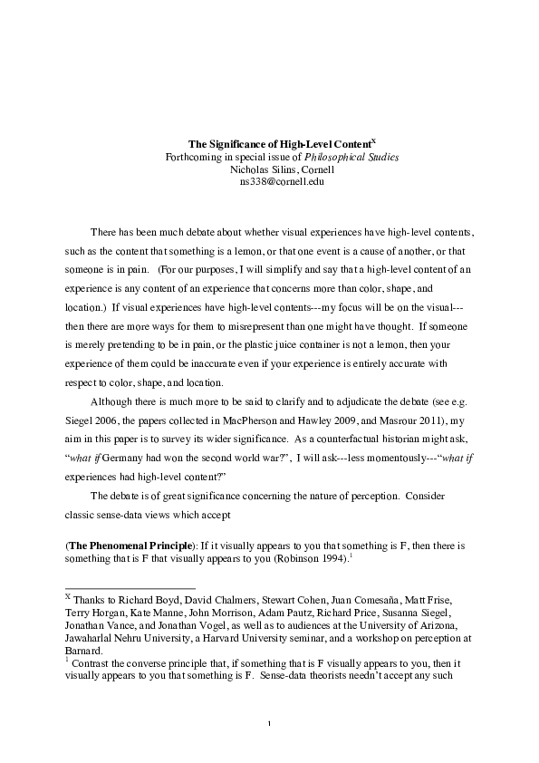 (PDF) The Significance of High-Level Content