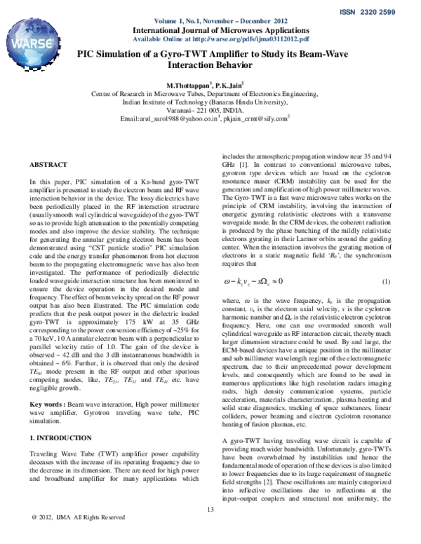 (PDF) PIC Simulation of a Gyro-TWT Amplifier to Study its Beam-Wave ...