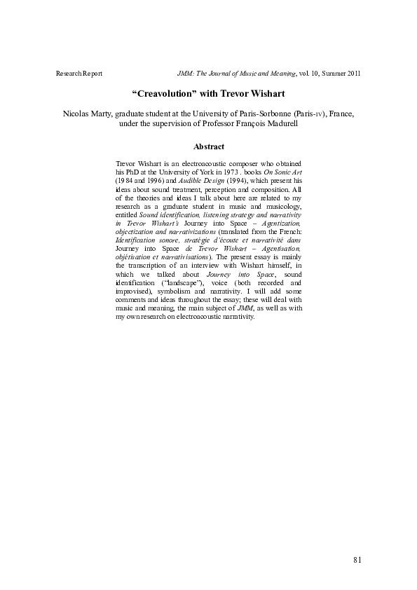 (PDF) 'Creavolution' with Trevor Wishart