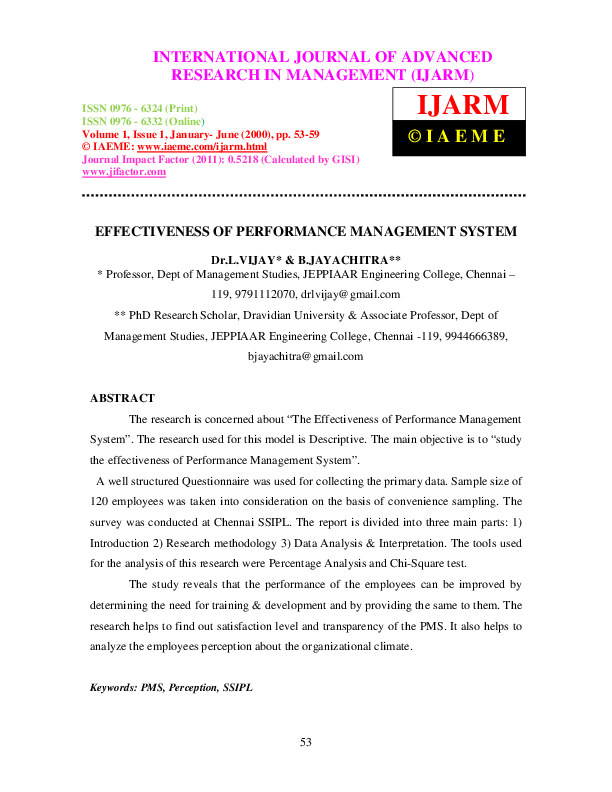 (PDF) EFFECTIVENESS OF PERFORMANCE MANAGEMENT SYSTEM