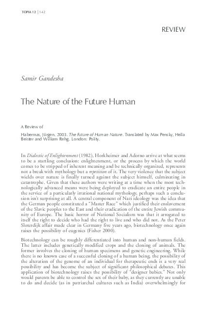 (PDF) Book Review: Habermas, The Future of Human Nature