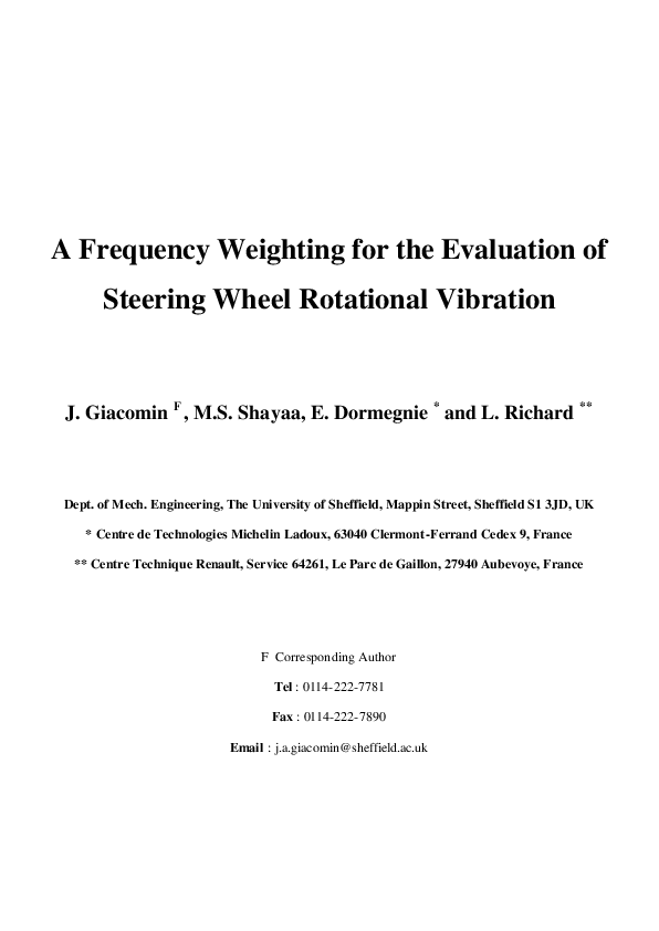Frequency weighting for the evaluation of steering wheel rotational ...