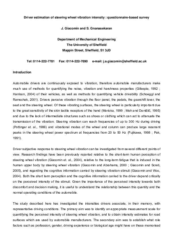 (PDF) Driver estimation of steering wheel vibration intensity ...