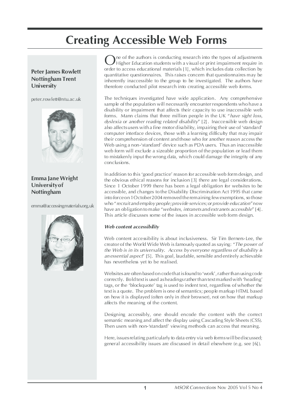 (PDF) Creating Accessible Web Forms