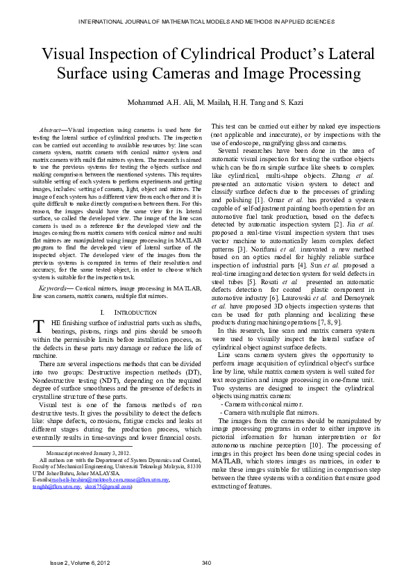 (PDF) Visual Inspection of Cylindrical Product’s Lateral Surface using ...