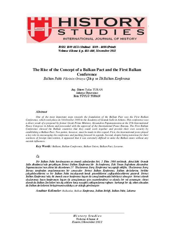 (PDF) The Rise of the Concept of a Balkan Pact and the First Balkan ...