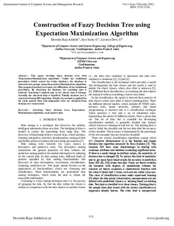 Pdf Construction Of Fuzzy Decision Tree Using Expectation Maximization Algorithm Adidela