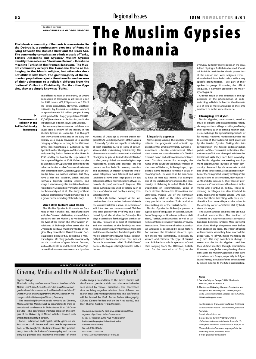 (PDF) Ana Oprişan and George Grigore. „The Muslim Gypsies in Romania ...