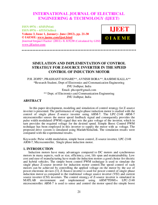 Pdf Simulation And Implementation Of Control Strategy For Z Source