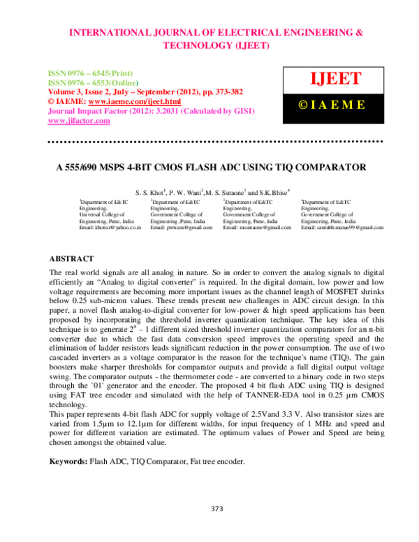 (PDF) A 555/690 MSPS 4-BIT CMOS FLASH ADC USING TIQ COMPARATOR
