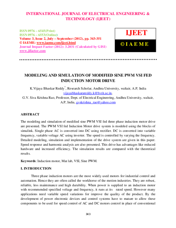Pdf Modeling And Simulation Of Modified Sine Pwm Vsi Fed Induction