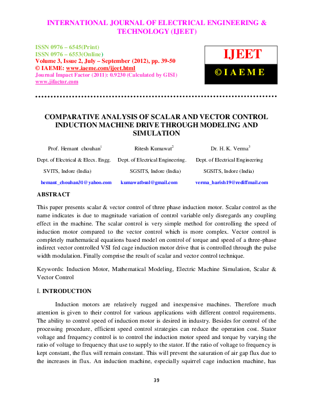 Pdf Comparative Analysis Of Scalar And Vector Control Induction Machine Drive Through Modeling
