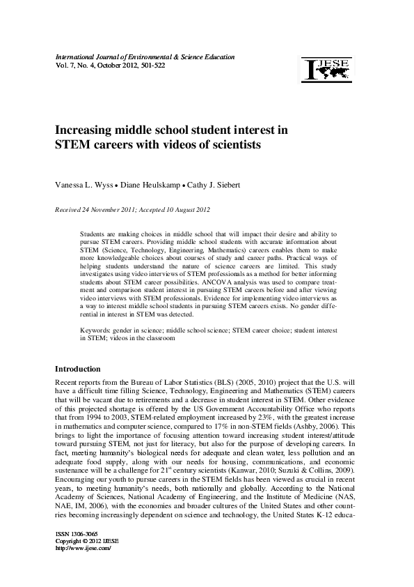 (PDF) Increasing middle school student interest in STEM careers with ...