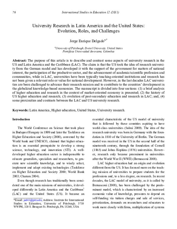 (PDF) University Research in Latin America and the United States ...