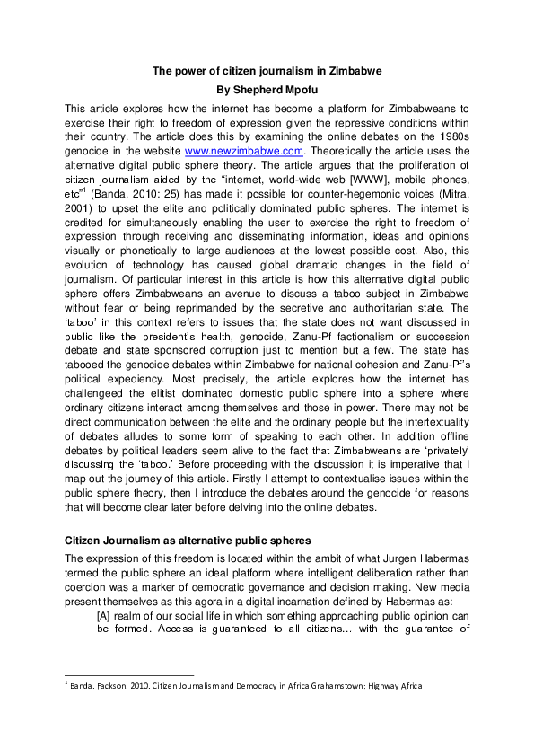 (PDF) The power of citizen journalism in Zimbabwe