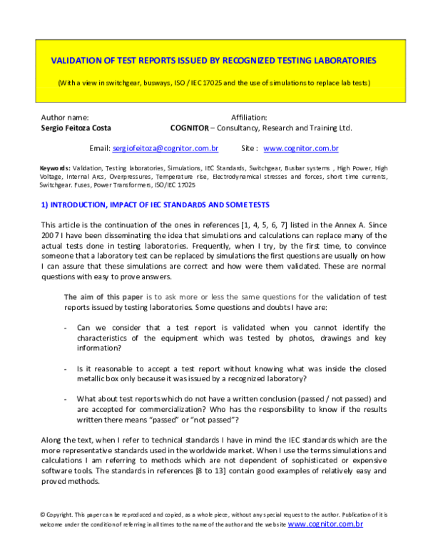 (PDF) VALIDATION OF TEST REPORTS ISSUED BY RECOGNIZED TESTING LABORATORIES