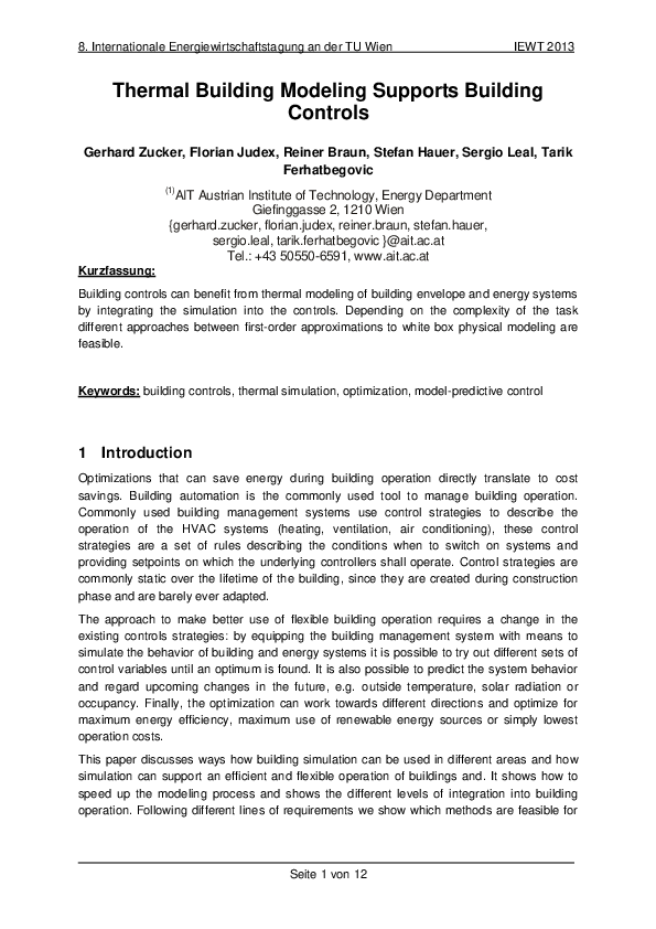 (PDF) Thermal building modeling supports building controls