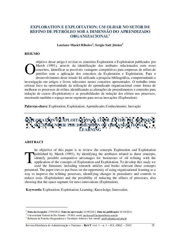 (PDF) EXPLORATION E EXPLOITATION: UM OLHAR NO SETOR DE REFINO DE ...