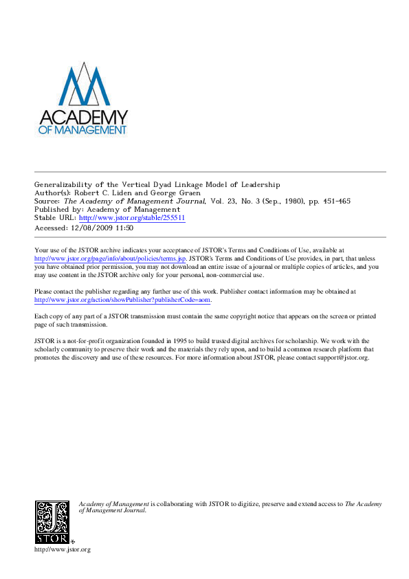 (PDF) Generalizability of the vertical dyad linkage model of leadership.