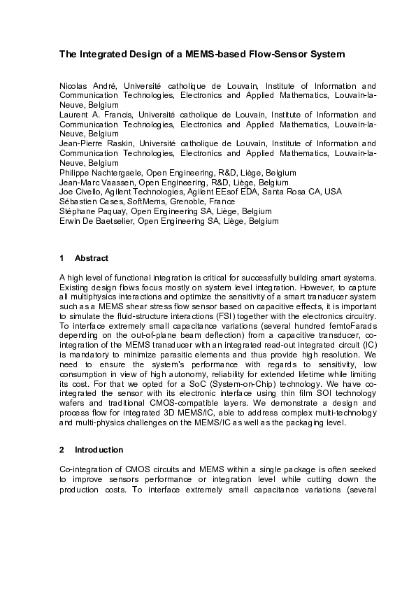 (PDF) The integrated design of a MEMS-based flow-sensor system