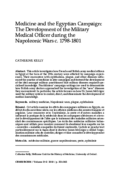 (PDF) Medicine and the Egyptian campaign: the development of the ...