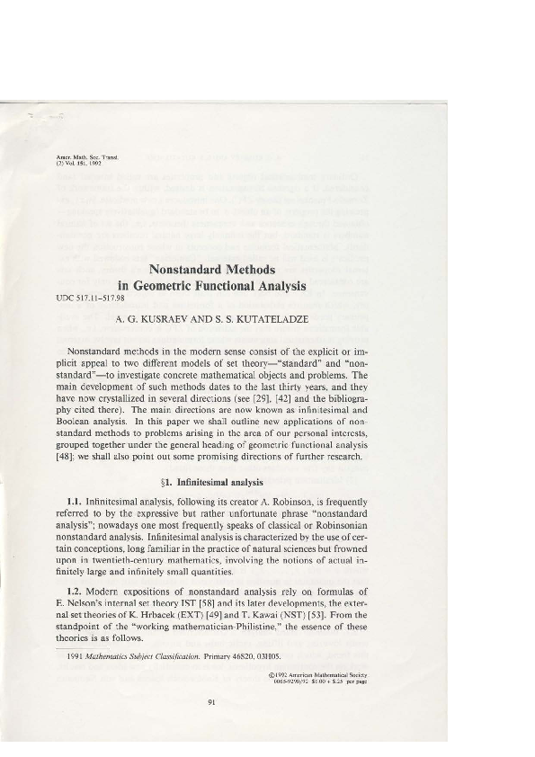 (PDF) Nonstandard Methods in Geometric Functional Analysis