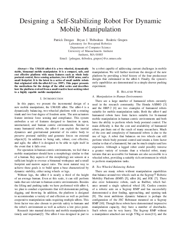 (PDF) Designing a Self-Stabilizing Robot For Dynamic Mobile Manipulation