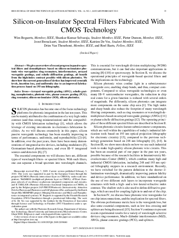 (PDF) Silicon-on-Insulator Spectral Filters Fabricated With CMOS Technology
