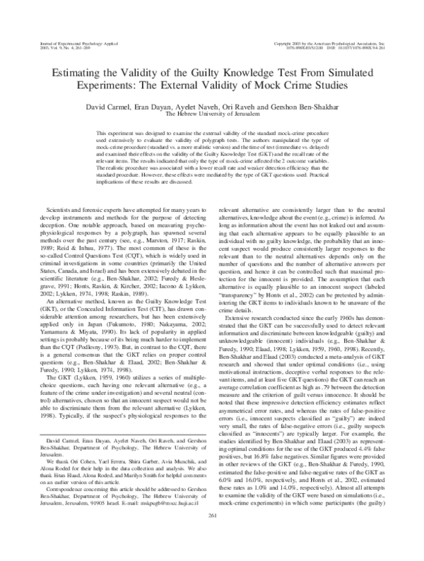(PDF) Estimating the Validity of the Guilty Knowledge Test