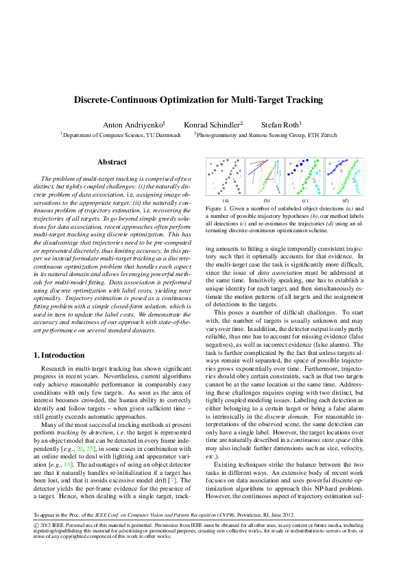 Pdf Discrete Continuous Optimization For Multi Target Tracking