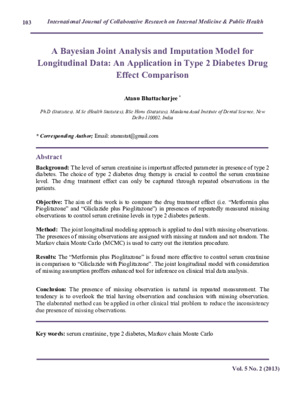 (PDF) A Bayesian Joint Analysis and Imputation Model for Longitudinal Data: An Application in ...