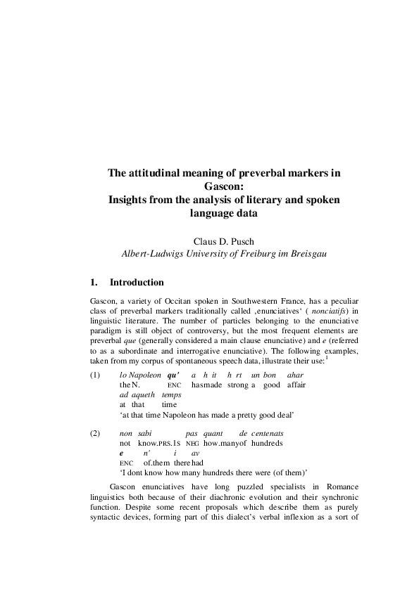 (PDF) The attitudinal meaning of preverbal markers in Gascon: Insights ...