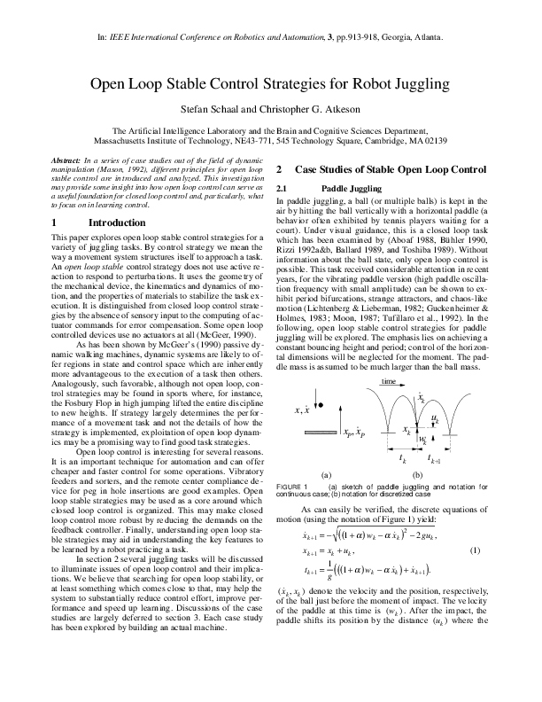 (PDF) Open loop stable control strategies for robot juggling