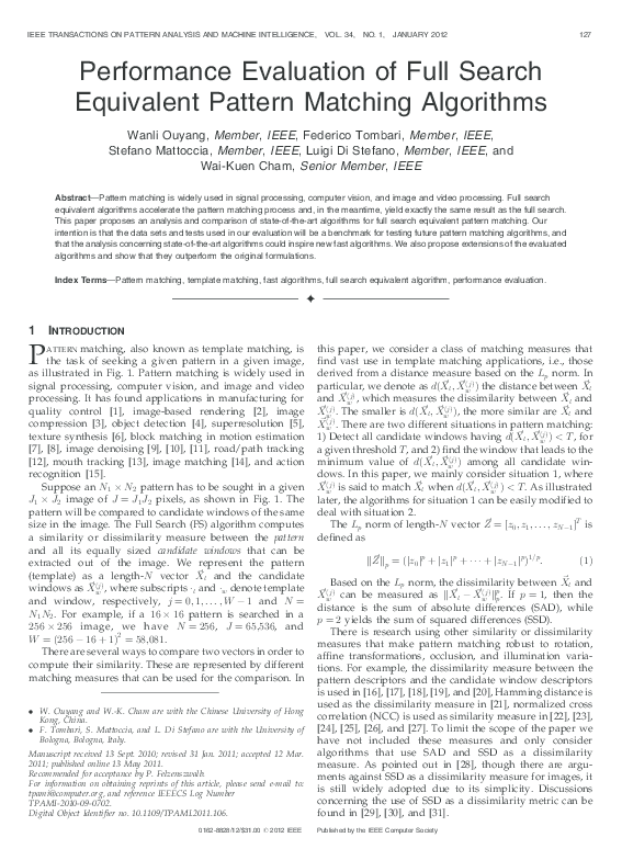 Pdf Performance Evaluation Of Full Search Equivalent Pattern Matching