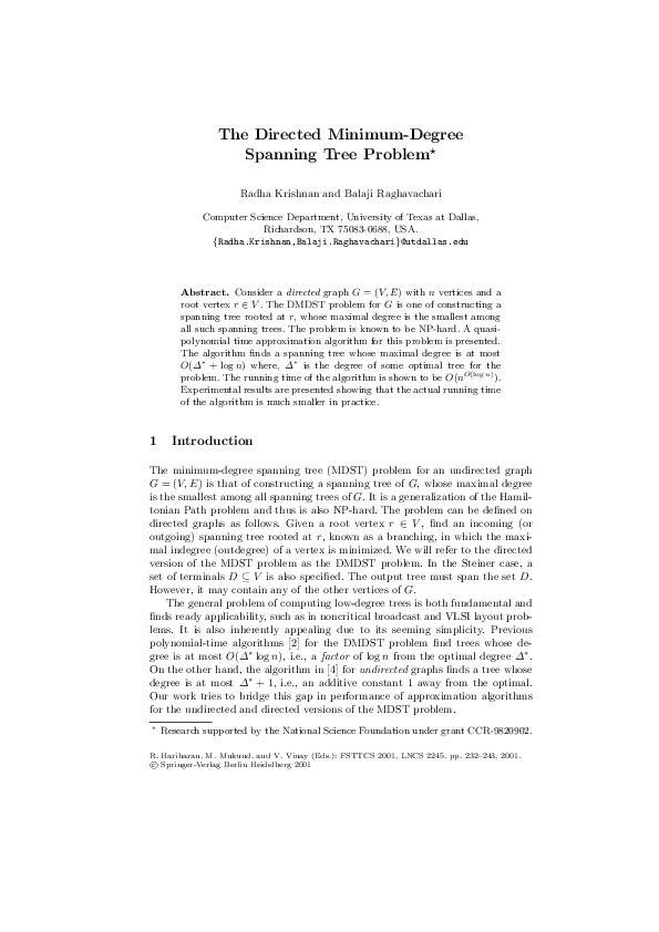 Pdf The Directed Minimum Degree Spanning Tree Problem