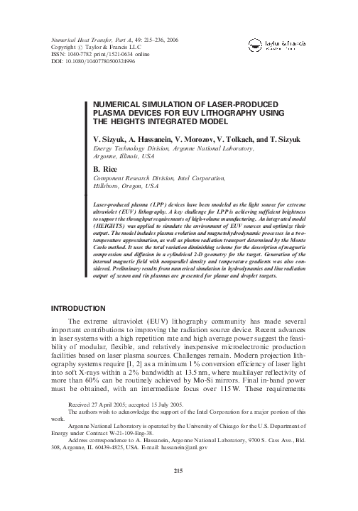 (PDF) Numerical Simulation of Laser-Produced Plasma Devices for EUV ...