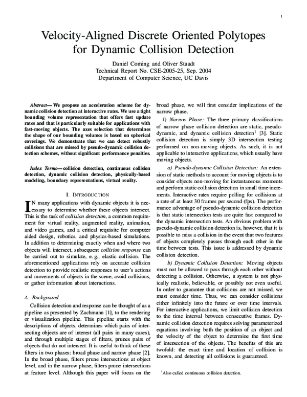 (PDF) Velocity-aligned discrete oriented polytopes for dynamic collision detection